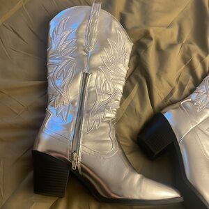 Altar'd State | Shoes | Tall Metallic Silver Cowboy Boots | Poshmark